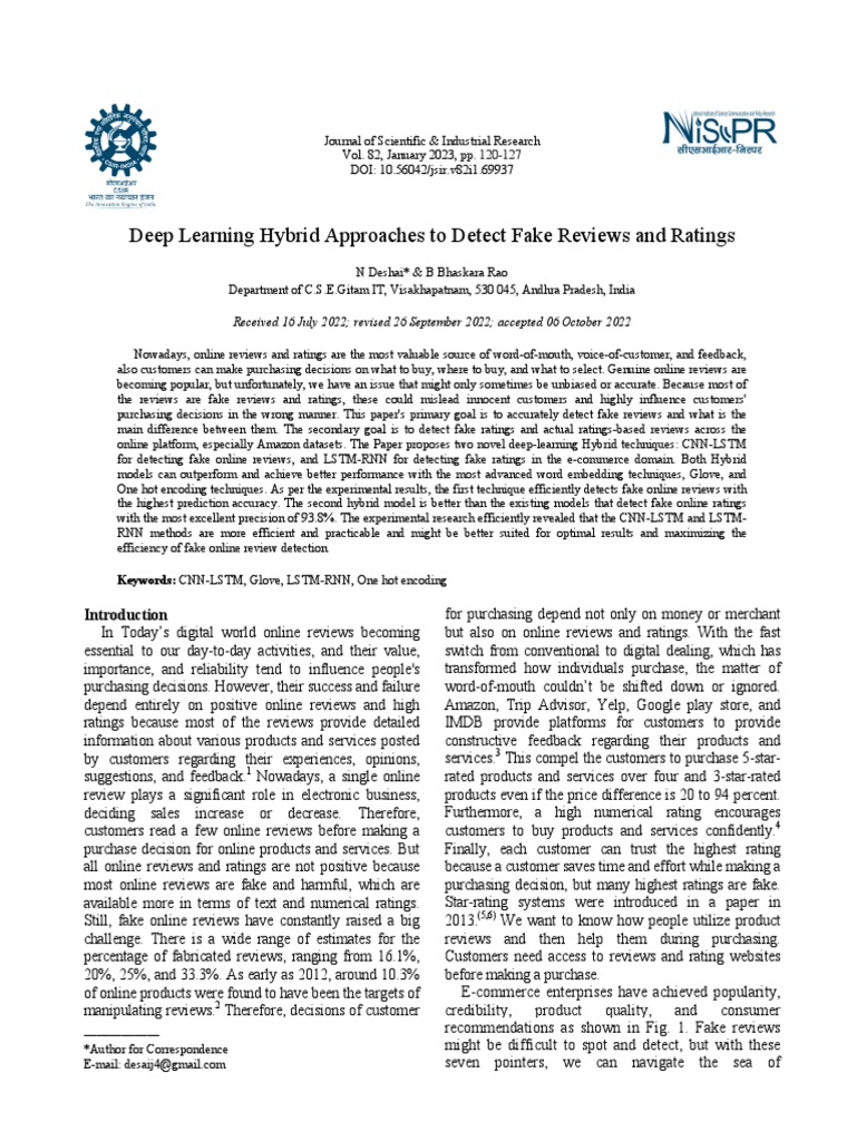 Deep Learning Hybrid Approaches To Detect Fake Reviews and Ratings | PDF | Deep Learning ...