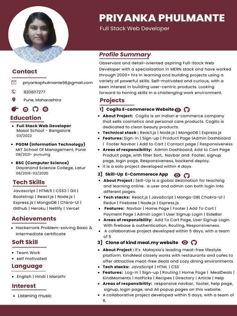 Priyanka Phulmante Resume | PDF | World Wide Web | Internet & Web