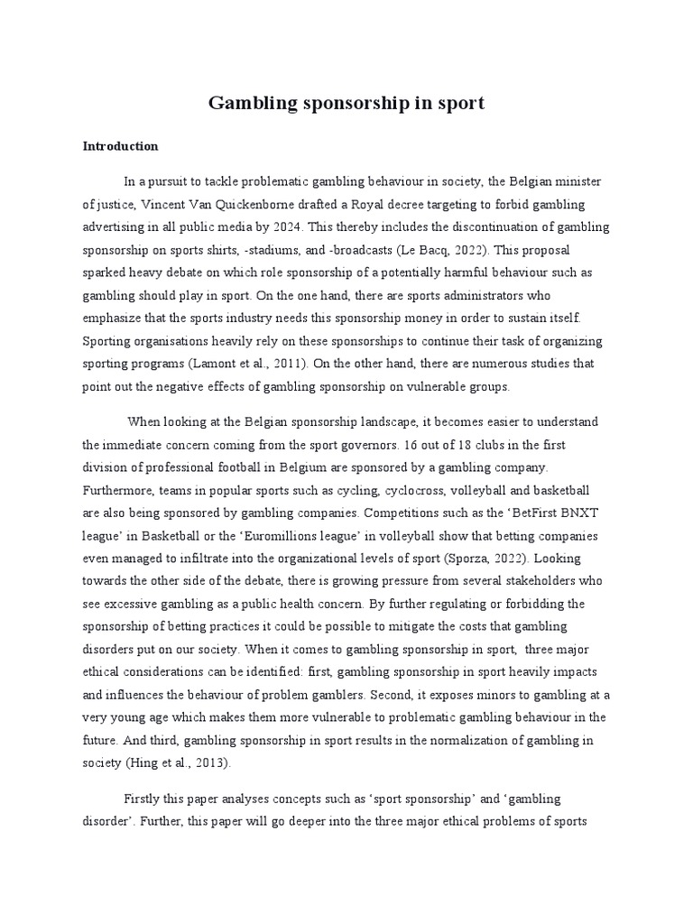 Gambling Sponsorship in Sport Final Edited File | PDF | Problem ...