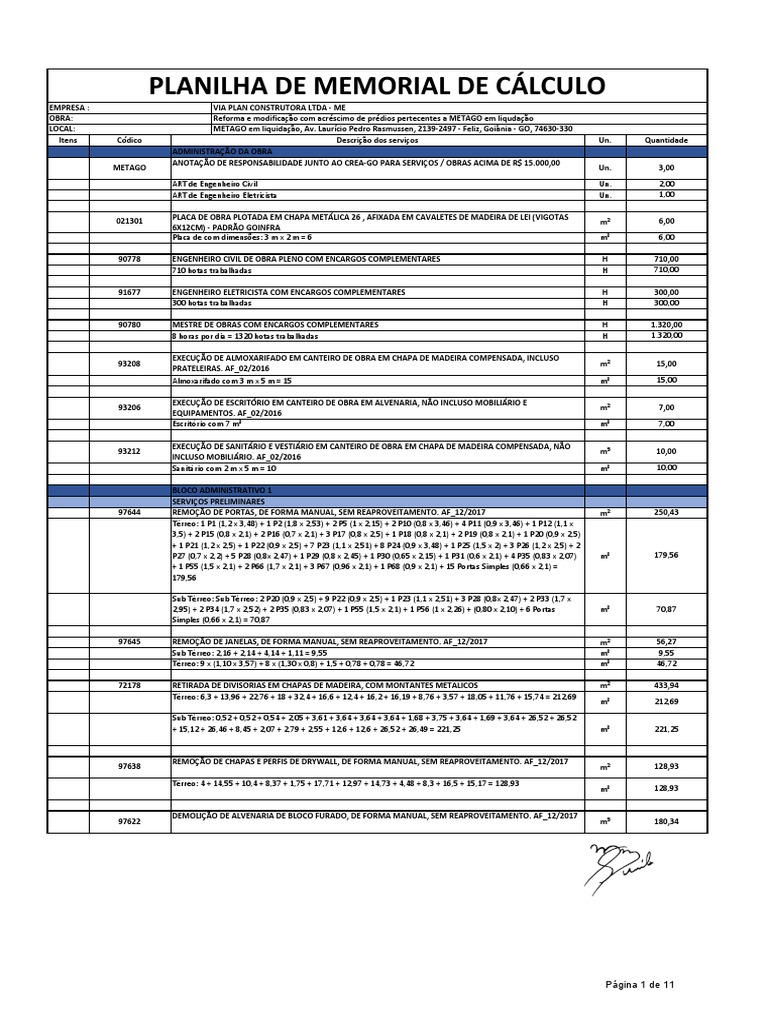 Planilha de Memorial de Cálculo | PDF | Engenharia Estrutural | Materiais