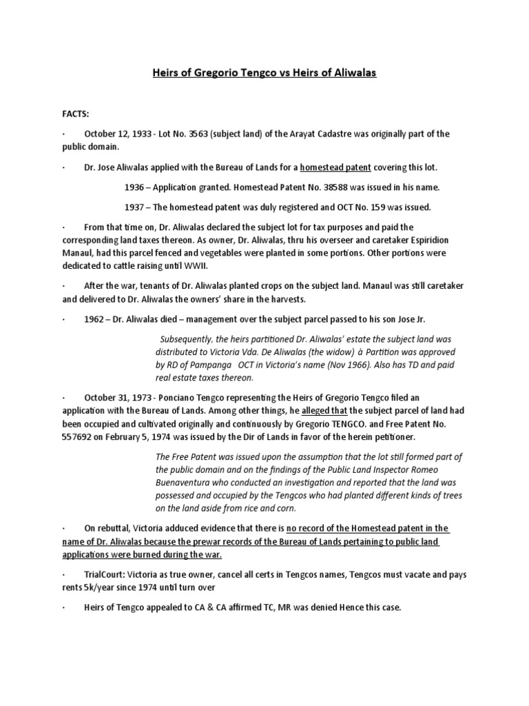 Heirs of Gregorio Tengco Vs Heirs of Aliwalas | PDF | Patent | Justice