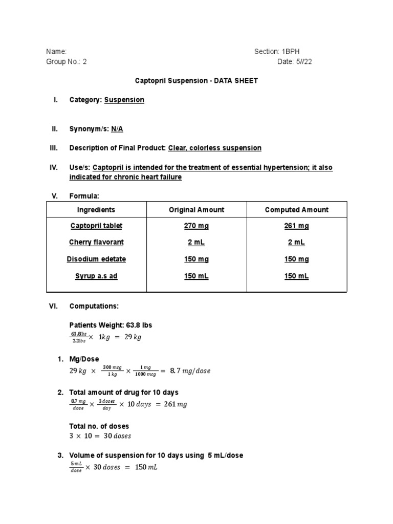 Prep 24 - Captropil Suspension | PDF | Colloid | Tablet (Pharmacy)