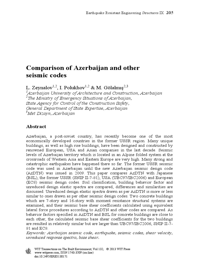 Comparison of Azerbaijan and Other Seismic Codes | PDF | Earthquake ...