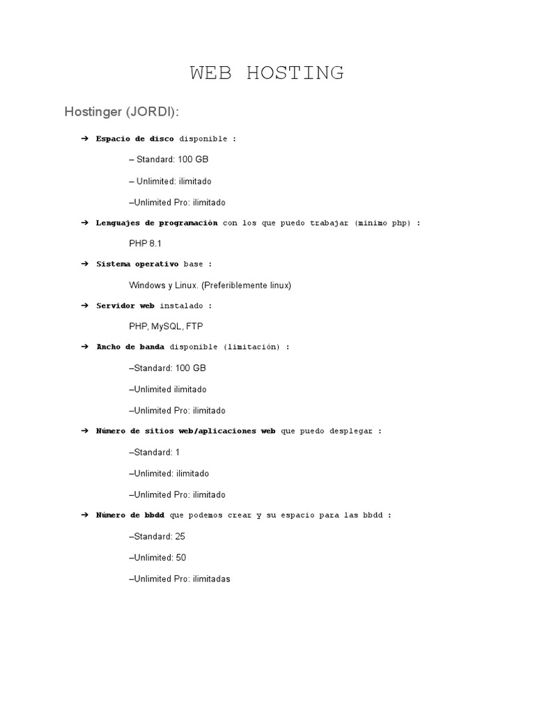 Web Hosting: Hostinger (JORDI) | PDF | Php | Java (lenguaje de programación)