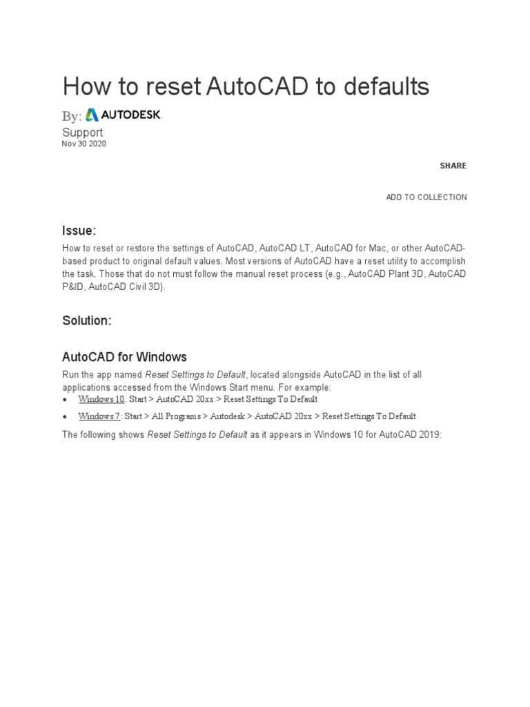 How To Reset Autocad To Defaults: Support | PDF | Auto Cad | Autodesk