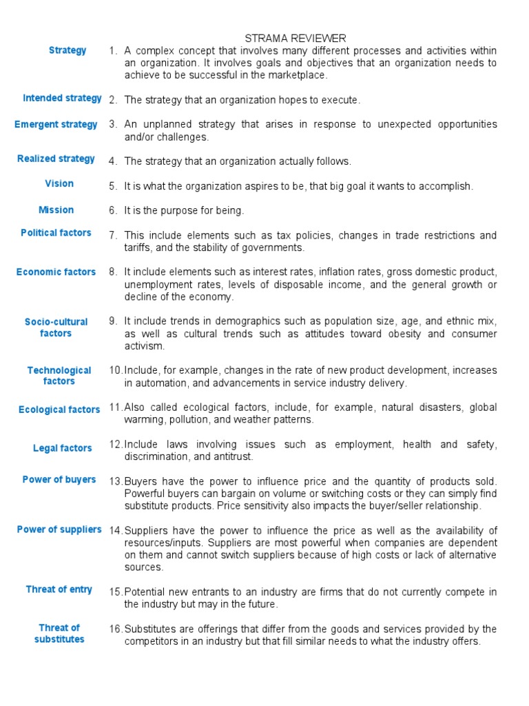Strama Reviewer | PDF | Strategic Management | Leadership
