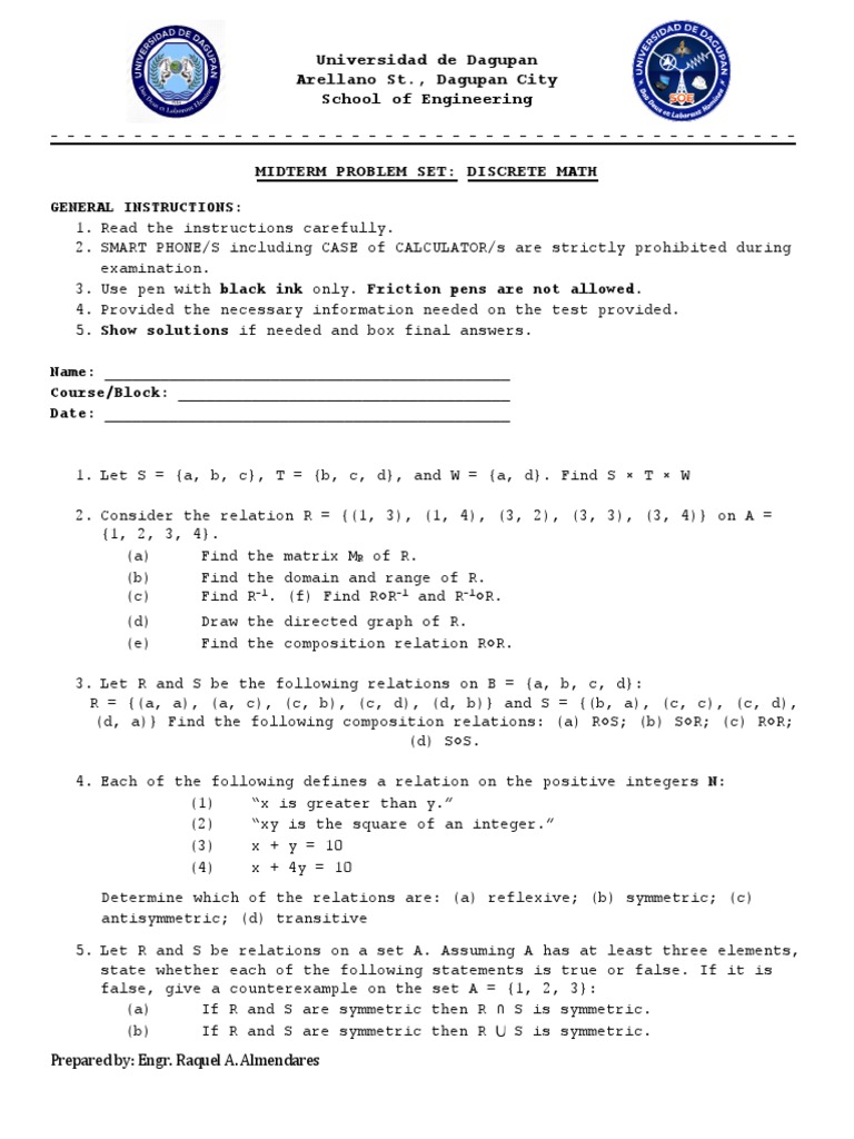 Midterm Probset Relations | PDF | Algebra | Mathematical Analysis Midterm Probset Relations | PDF | Algebra | Mathematical Analysis