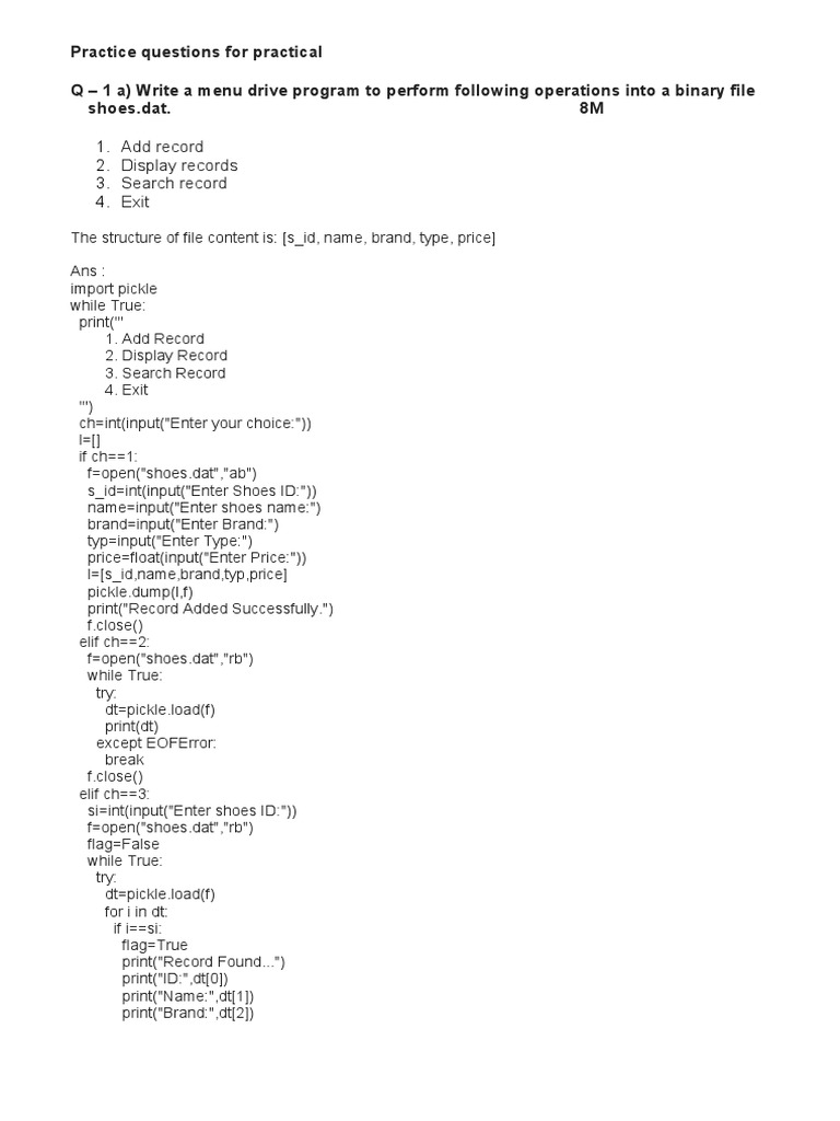 Practice Questions For Practical | PDF | Databases | Computing