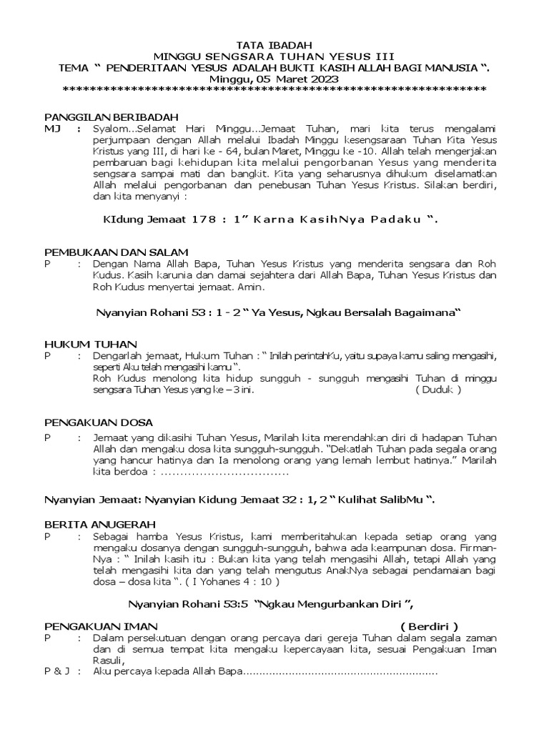 Ibadah Minggu Sengsara III | PDF