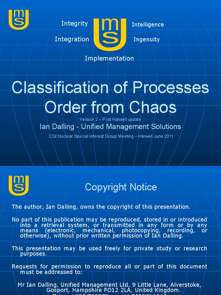 Classification of Processes - Order From Chaos - Version 2.1 | PDF | Risk | Science