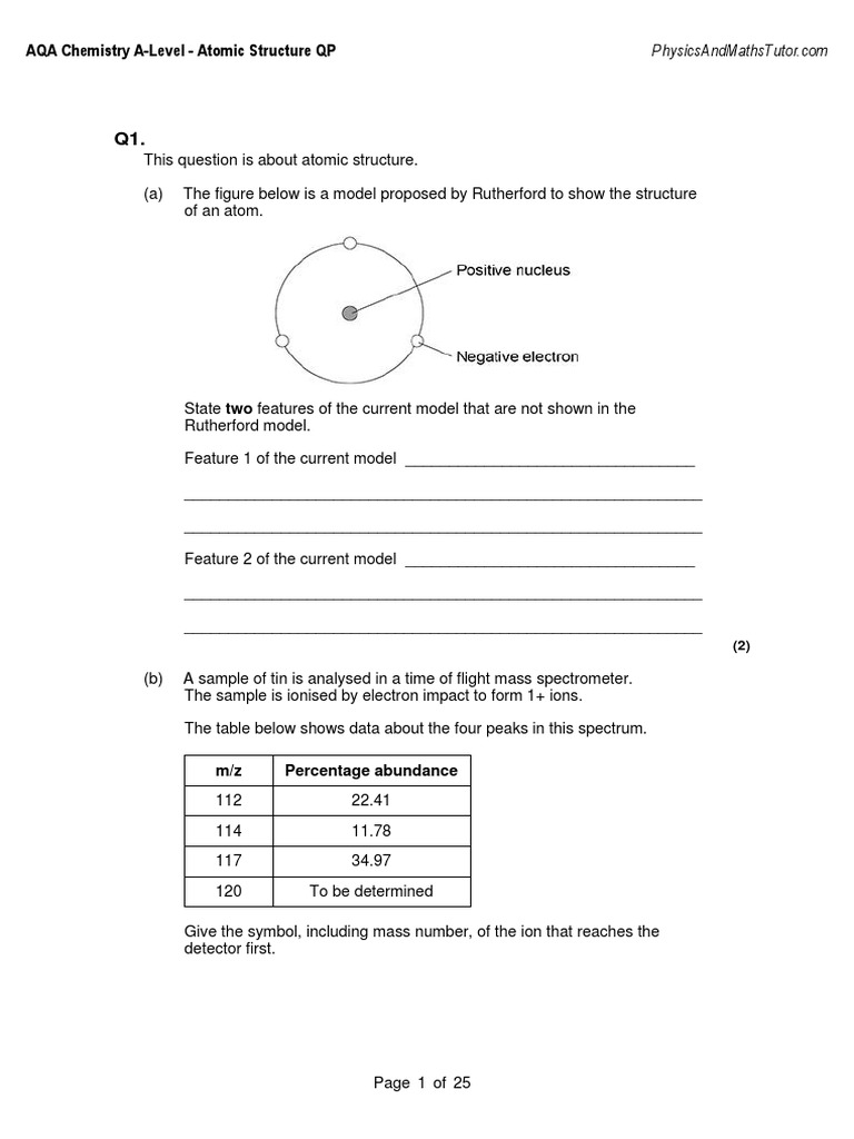 Atomic Structure QP | PDF | Time Of Flight Mass Spectrometry | Mass Spectrometry