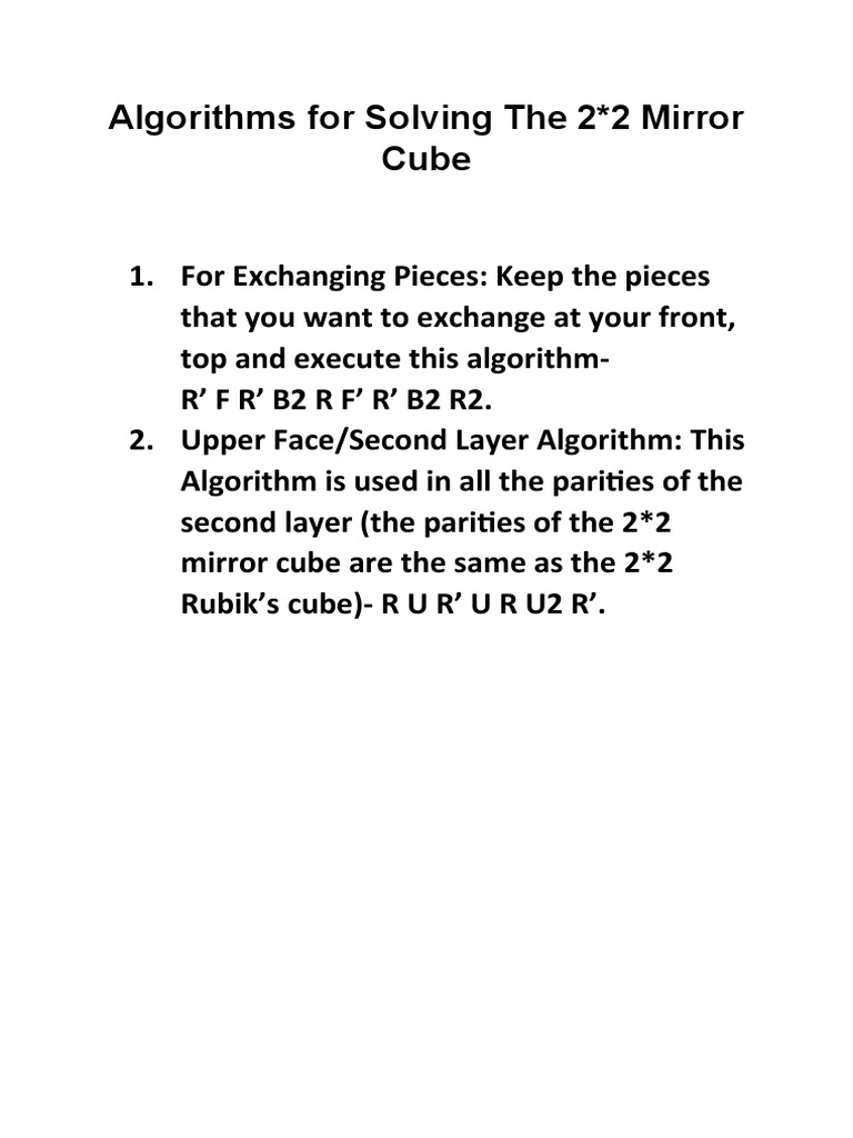 Algorithms For Solving The 2 2 Mirror Cube | PDF
