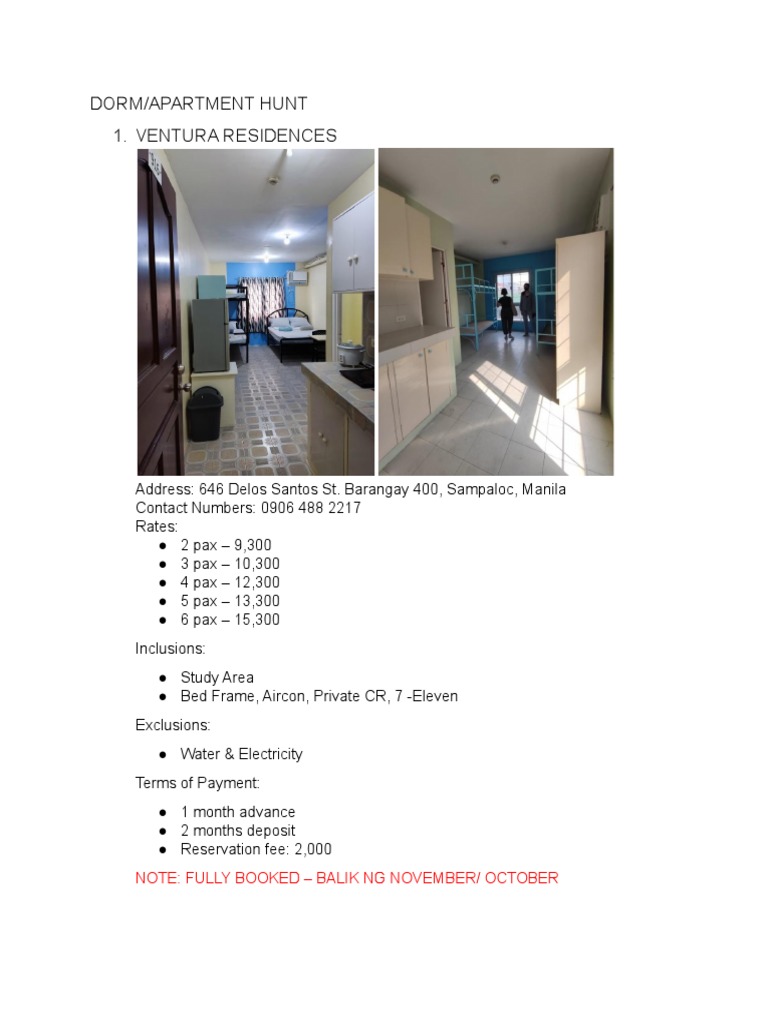 Dorm/Apartment Hunt 1. Ventura Residences | Download Free PDF | Room | Manufactured Goods
