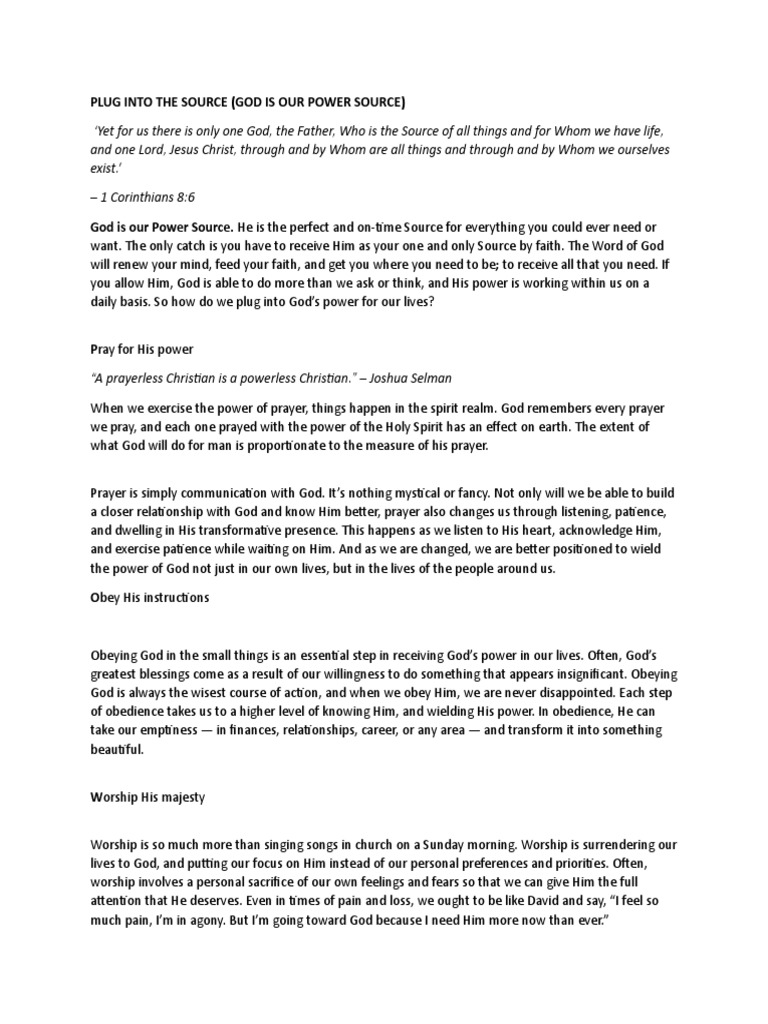 Plug Into The Source | PDF | Prayer | God The Father