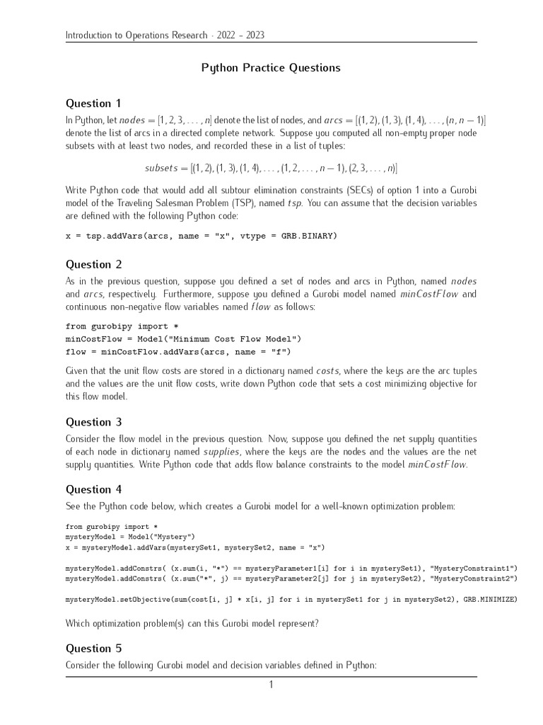 Python Exam Practice - Exercises | PDF | Mathematical Optimization ...