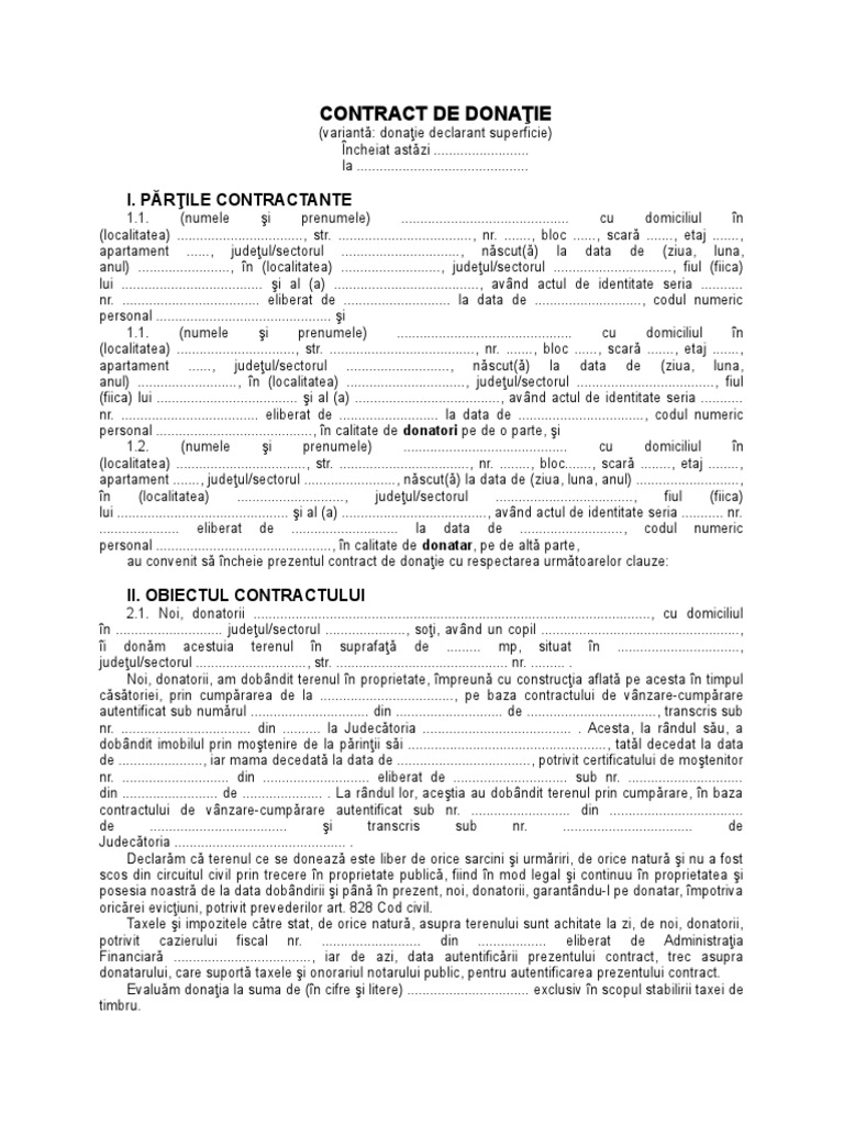 Contract De Donatie Declarant Superficie Pdf