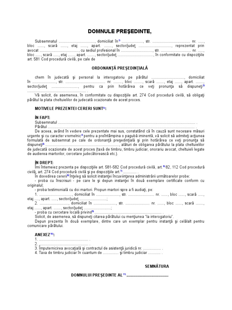 Cerere de Ordonanta Presedintiala | PDF