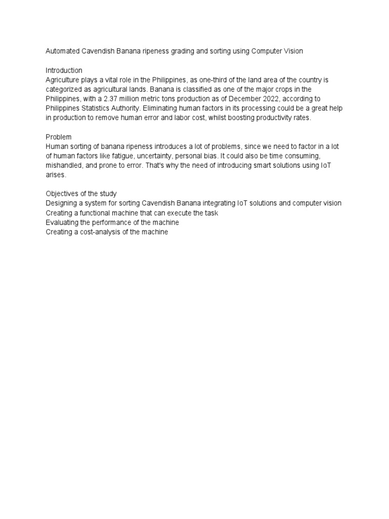 Automated Banana Ripeness Sorting Using CV | PDF Automated Banana Ripeness Sorting Using CV | PDF