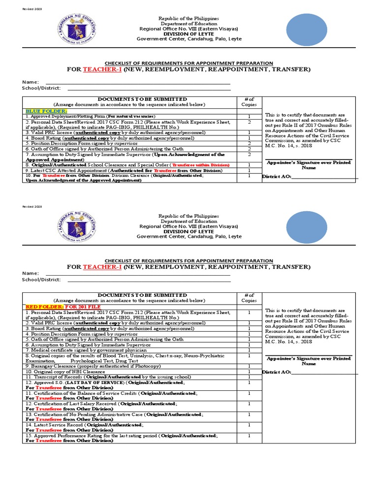 Appointment Preparation Checklist for Teachers | PDF | Signature | Oath ...