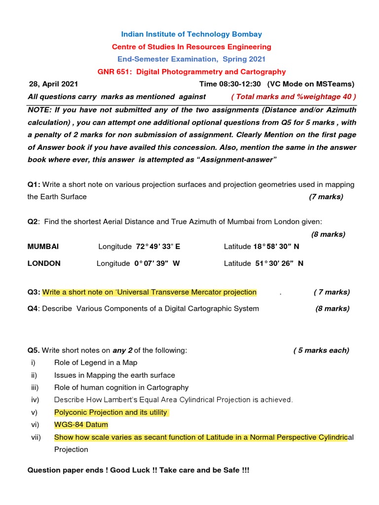 QP NR651 EndSem Spring 2021 | PDF