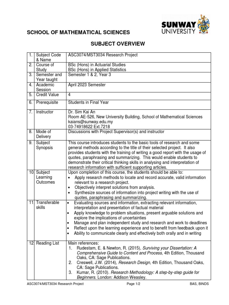 Subject Overview April 2023 | PDF | Information | Thesis