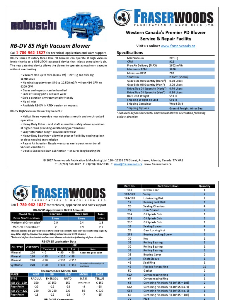PDF Robuschi RB DV 85 Blower Spec Package | PDF