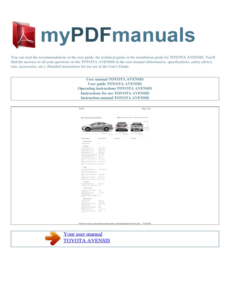 User Manual Toyota Avensis e | PDF