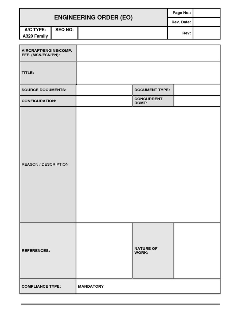 Engineering Order (Eo) : A/C Type: A320 Family Seq No | PDF