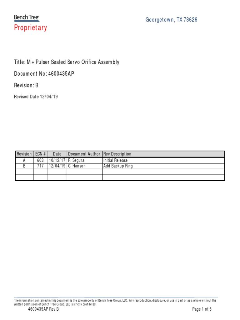 Proprietary: Title: M+ Pulser Sealed Servo Orifice Assembly Document No ...