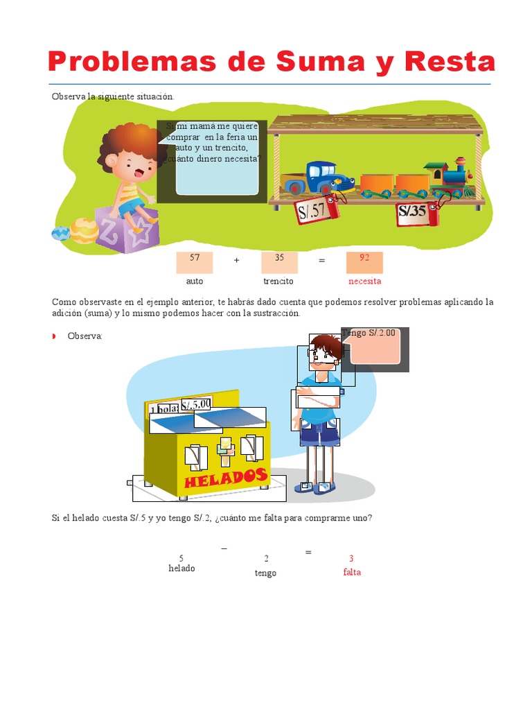 Problemas de Suma y Resta para Primero de Primaria | PDF