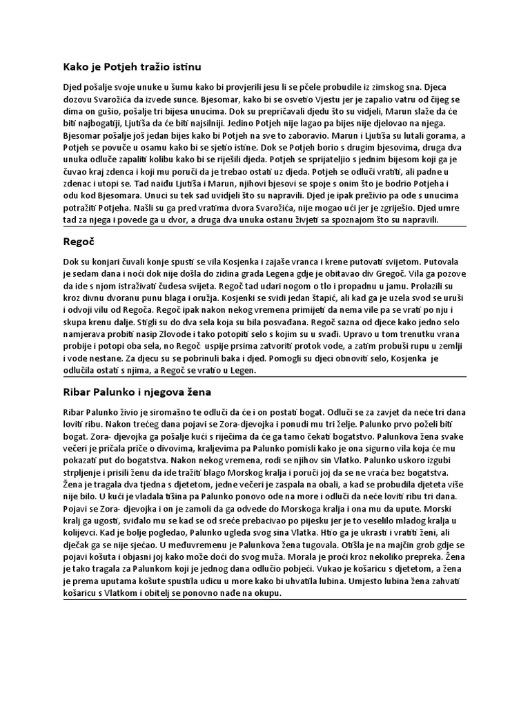 Priče Iz Davnine - Kratki Sadržaj | PDF