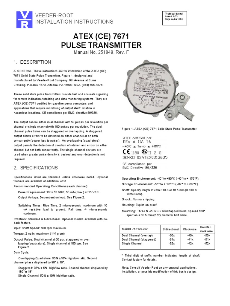 251849 Rev f - 7671 Atex Pulser Install Man | PDF | Electrical Wiring | Electrical Engineering