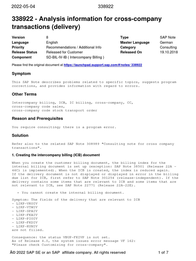 Analysis Information For Cross-Company Transactions (Delivery) | PDF | Invoice | Business Economics
