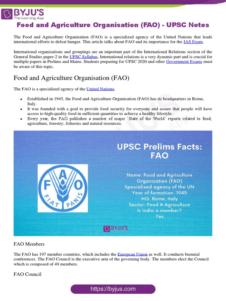Fao Upsc | PDF | Food And Agriculture Organization | Agriculture