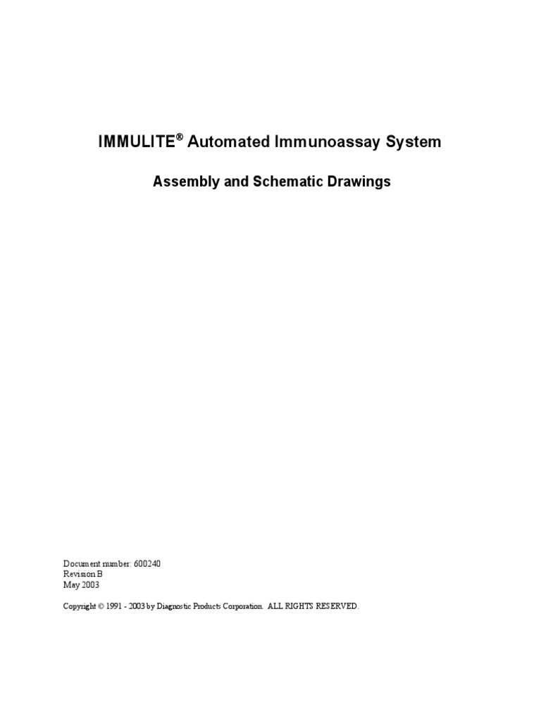 Immulite Automated Immunoassay System: Assembly and Schematic Drawings ...