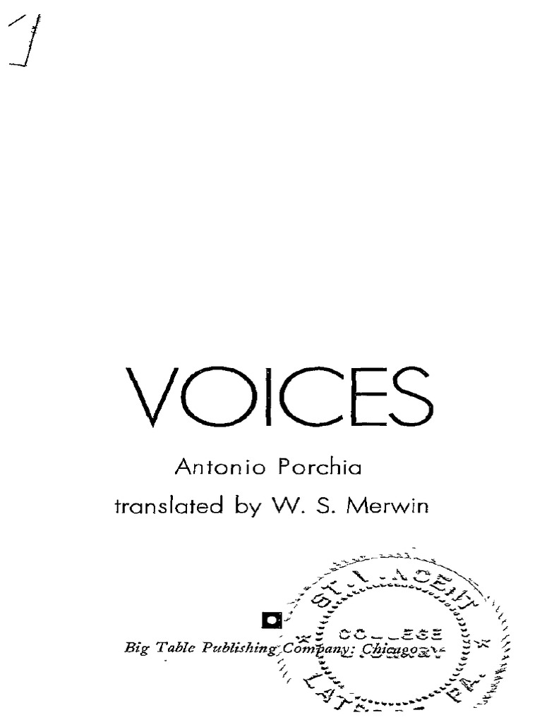 Antonio Porchia, Trans. by W.S. Merwin - Voices-Big Table Publishing ...