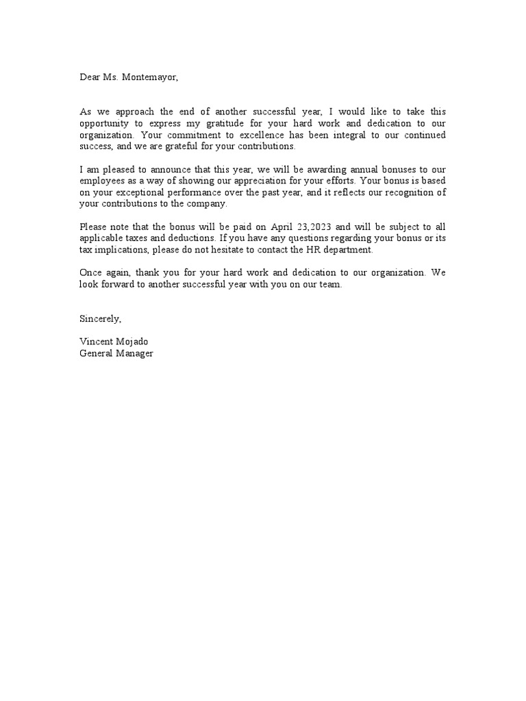 ANNUAL BONUS LETTER | PDF