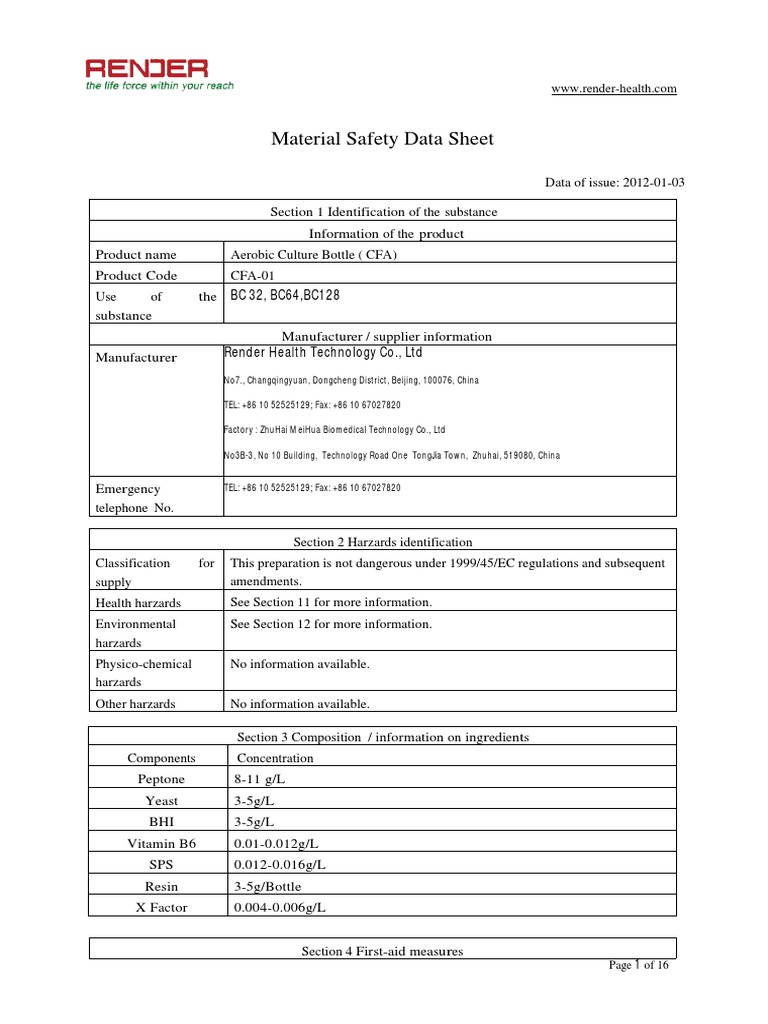 Blood Culture Bottles MSDS | PDF | Dangerous Goods | Solubility
