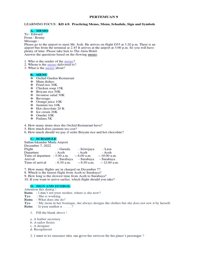 KD 4.9 Memo, Menu, Schadule, Sign and Symbols | PDF | Hamburgers | Hors ...