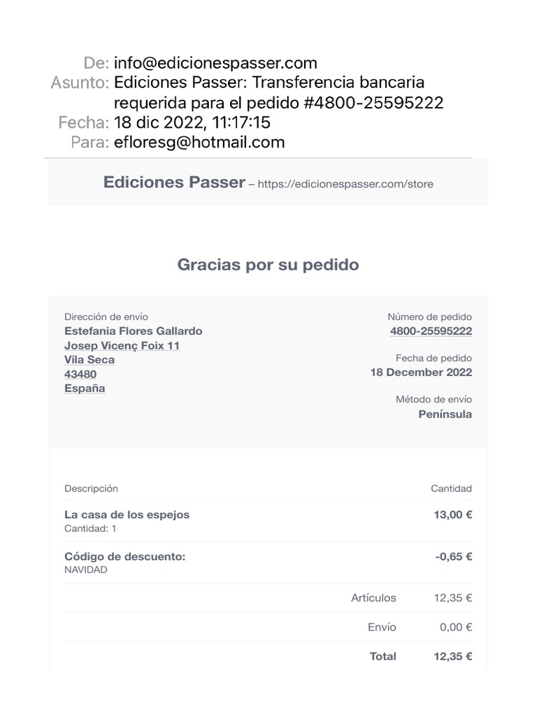 Confirmación Pedido Ediciones Passer | PDF