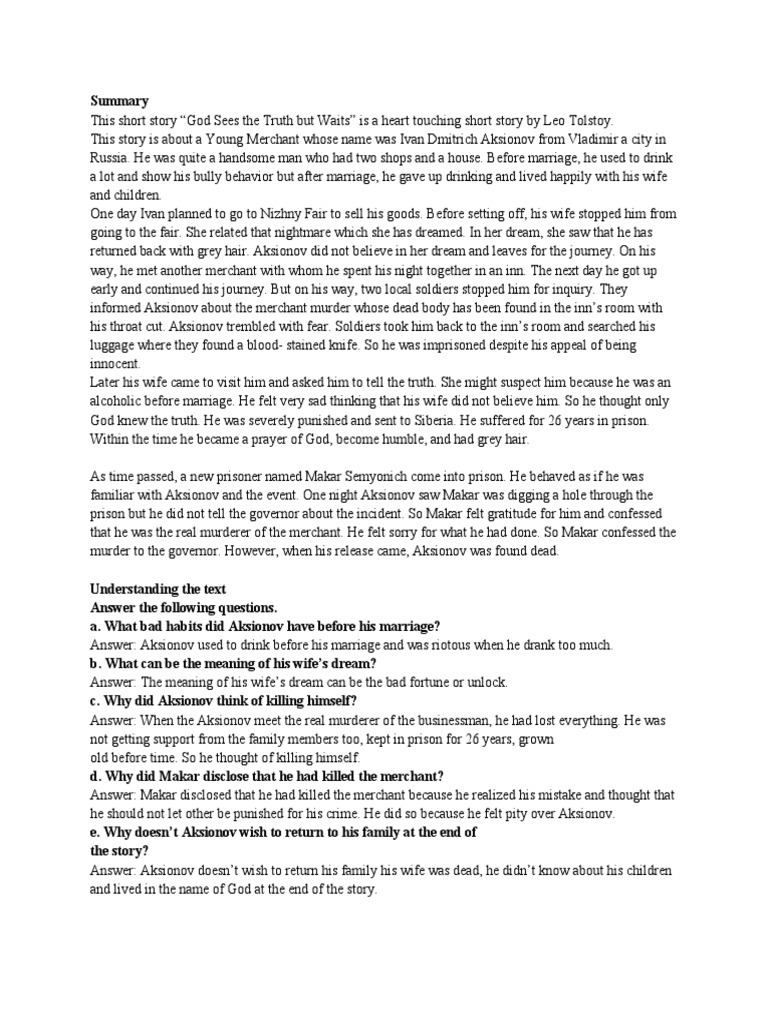 God Sees The Truth But Waits | PDF