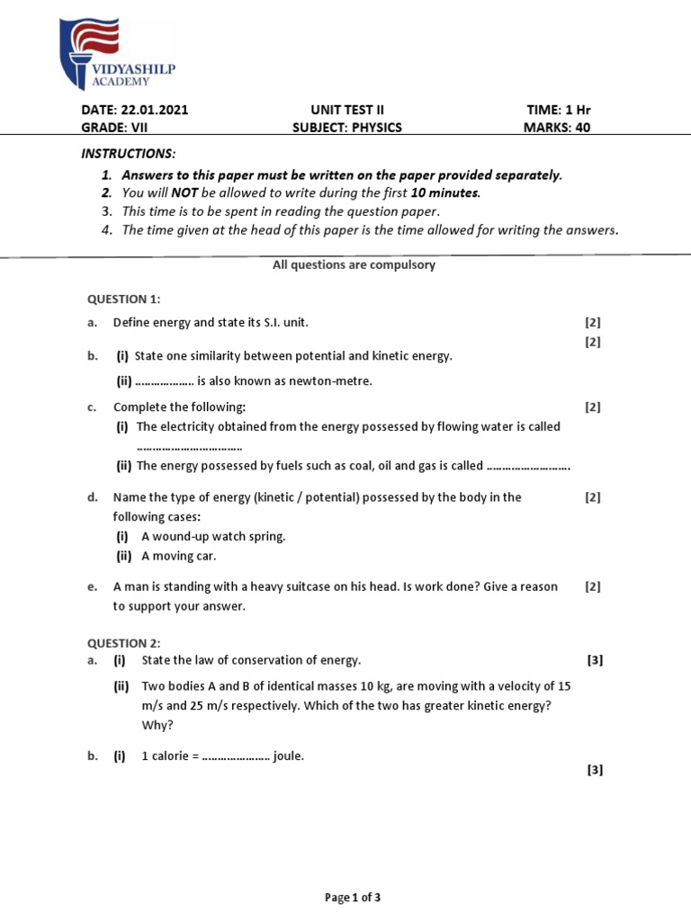 Grade 7 Physics (22.01.2021) | PDF | Mirror | Kinetic Energy