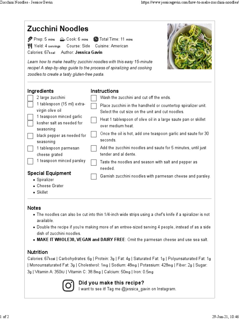 Zucchini Noodles | PDF | Fat | Zucchini