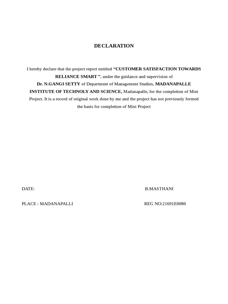 Declaration | PDF | Retail | Customer Satisfaction