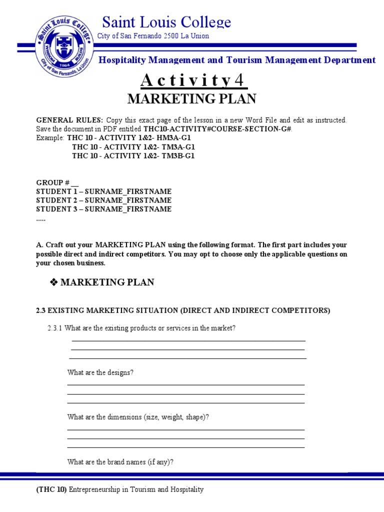 Marketing Plan for a Hospitality Management Department's Tourism ...