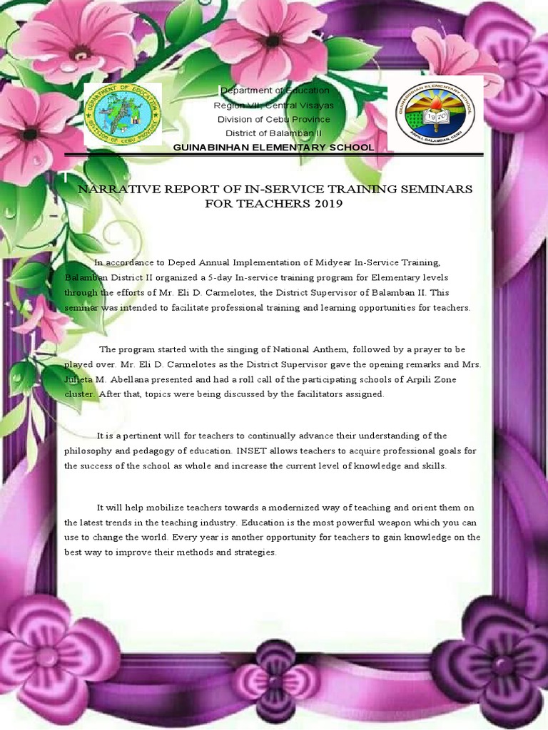 Narrative Report of In-Service Training Seminars For Teachers 2019 | PDF