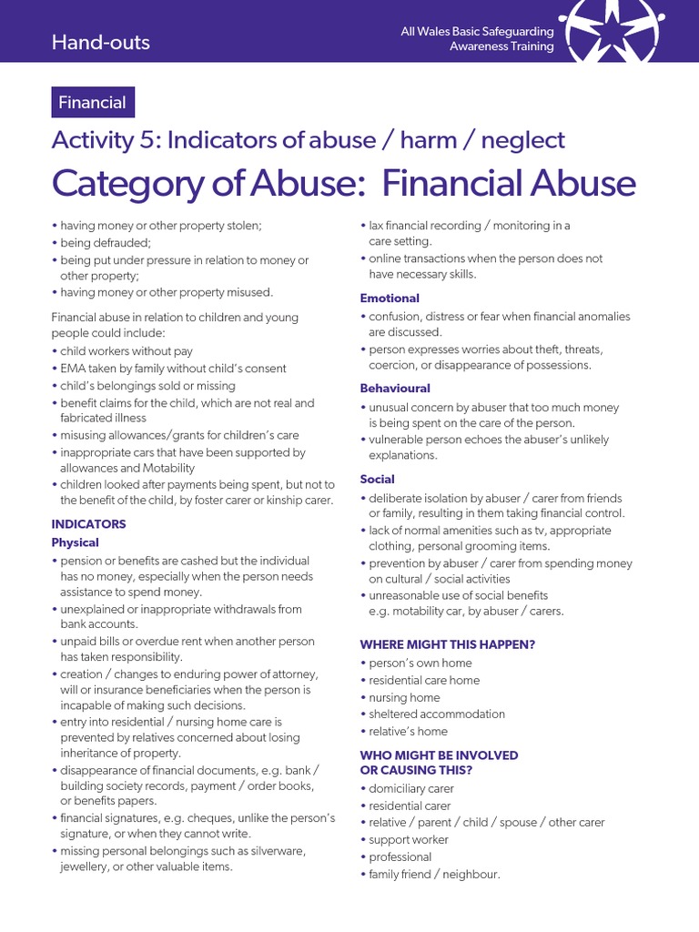 Financial Abuse Handout Activity 5 | PDF | Caregiver | Social Institutions