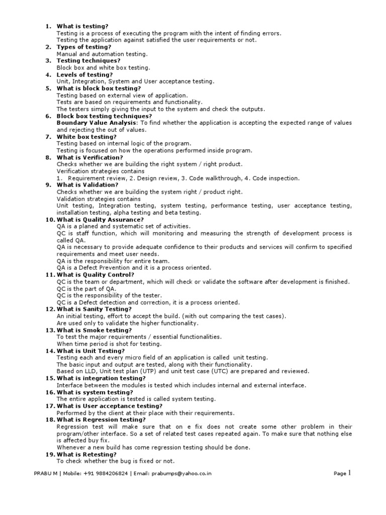 Manual Testing Questions and Answers | PDF | Software Testing | Quality ...