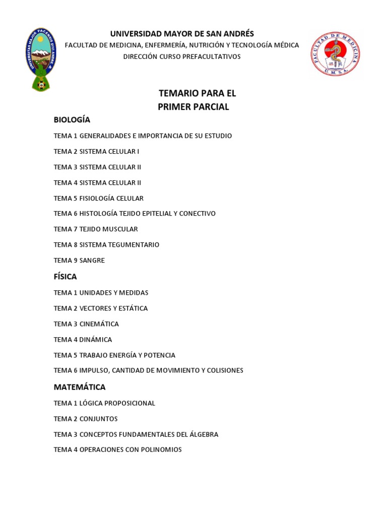 Temario Primer Parcial | PDF