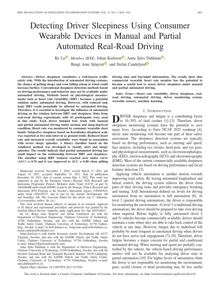 Detecting Driver Sleepiness Using Consumer Wearable Devices in Manual ...